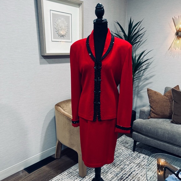 St. John | Dresses | Authentic Stjohn Red Evening Set With Jacket And ...